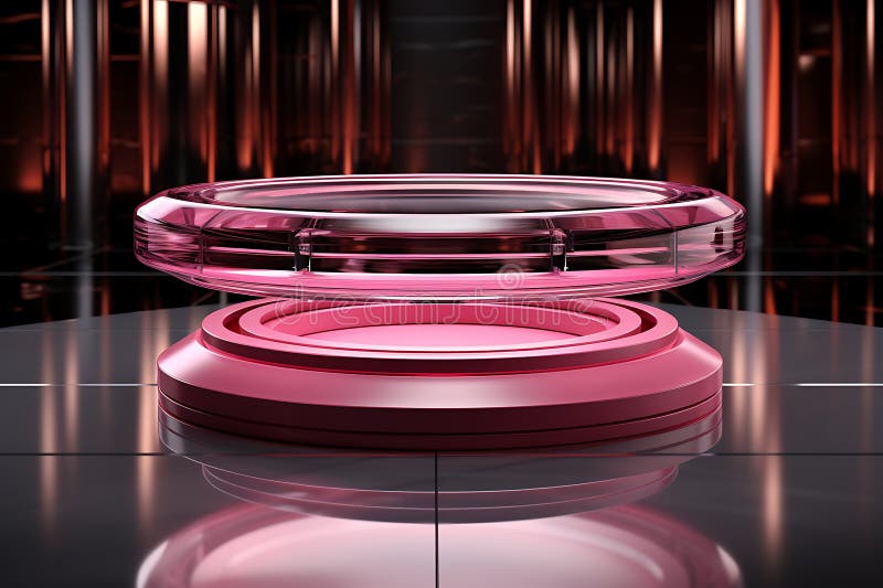 3d Rendering, Round Podium with Neon Lights in the Dark Room Stock ...