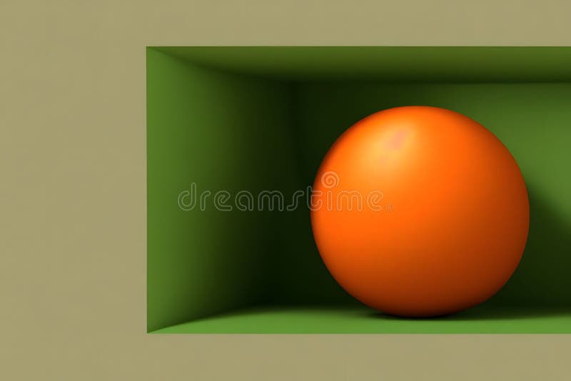 3d Rendering of a Round and Vivid Orange in a Green Rectangular Opening ...