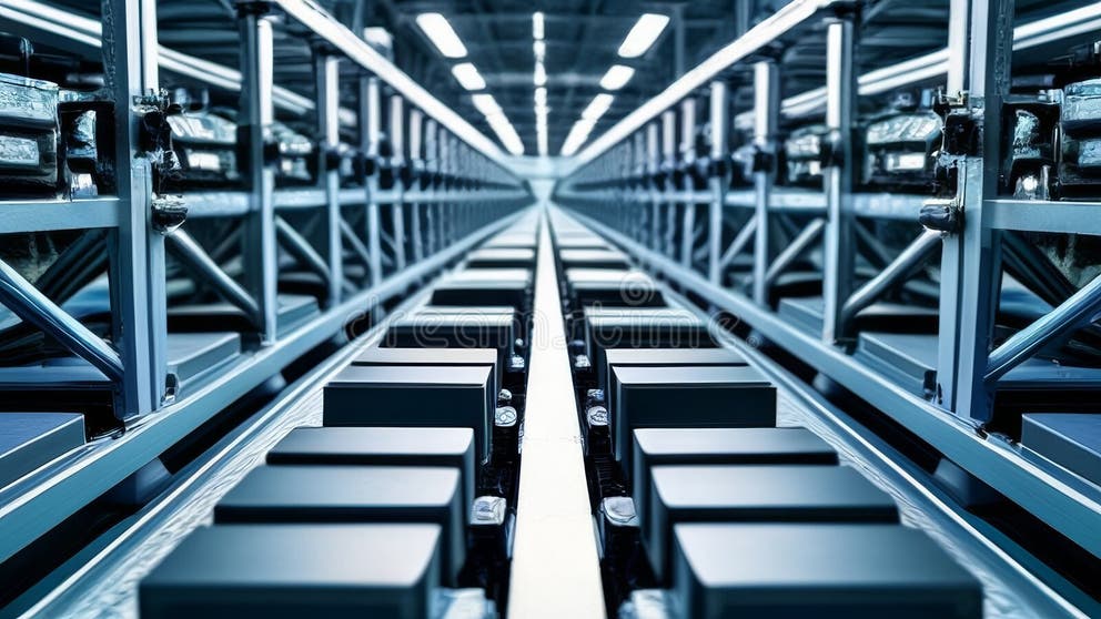 3d Rendering of a Row of Server Racks in a Lithium Battery Factory ...