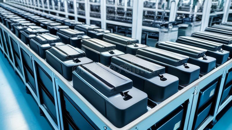 3d Rendering of a Row of Server Racks in a Lithium Battery Factory ...