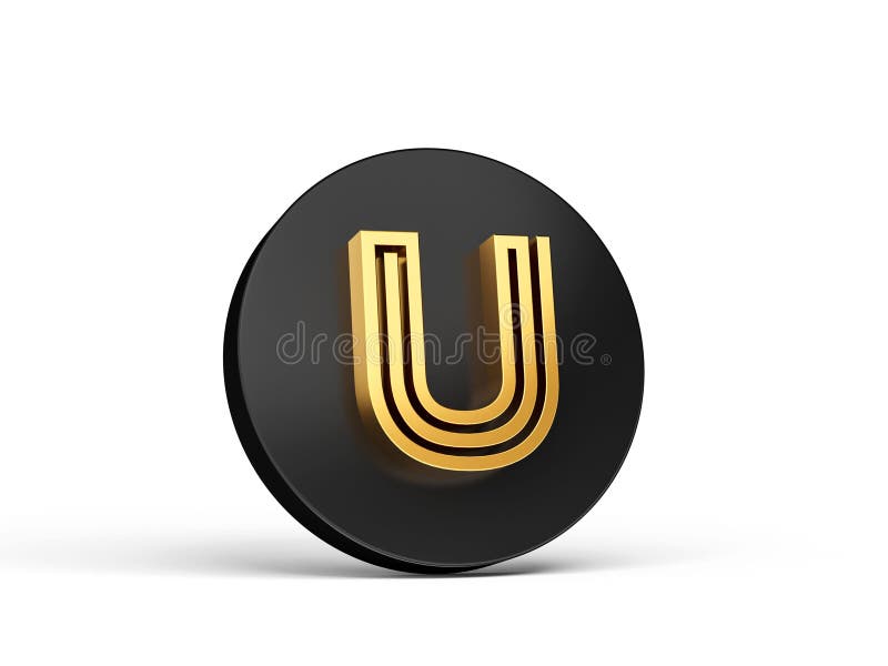 3d Rendering of Royal Gold Modern Font, Alphabet Letter U on the Black ...