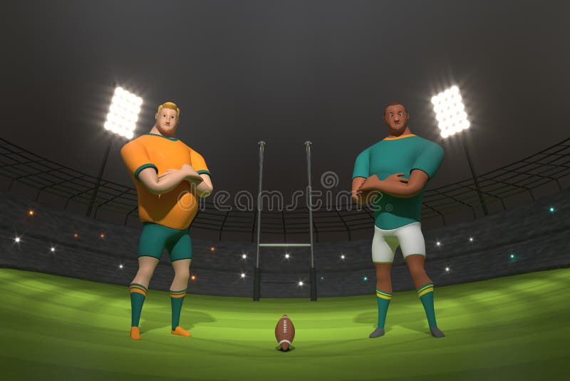 3d Rendering Rugby Players on Professional Rugby Stadium Stock ...