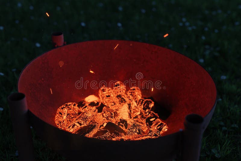 3d Rendering of Rusty Fire Bowl Grill Filled with Glowing Charcoals at ...