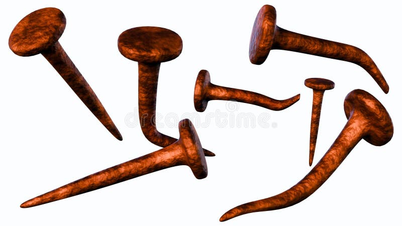 3d Rendering of Rusty Nails Against a White Background Stock ...