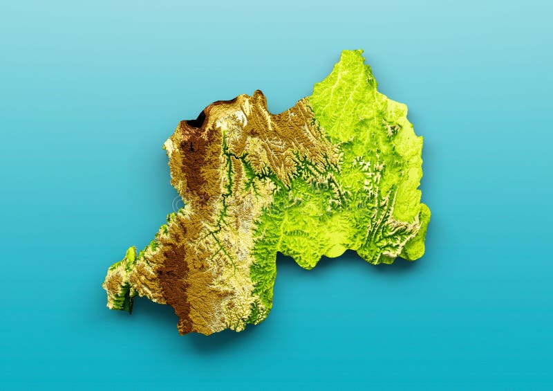 3D Rendering of Rwanda Relief Map Isolated on a Bluebackground Stock ...