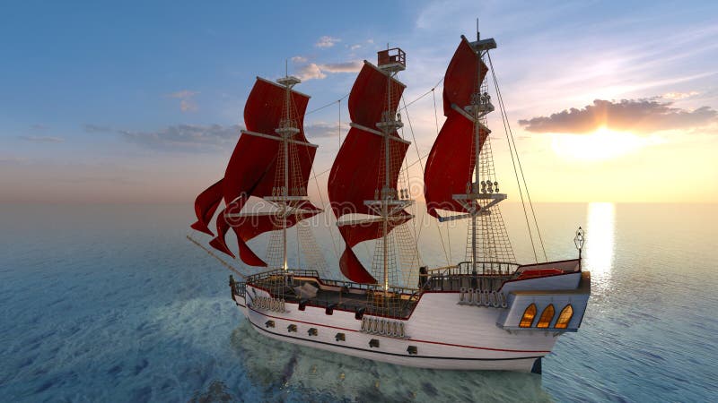 3D Rendering of Sailing Ship Stock Illustration - Illustration of water ...