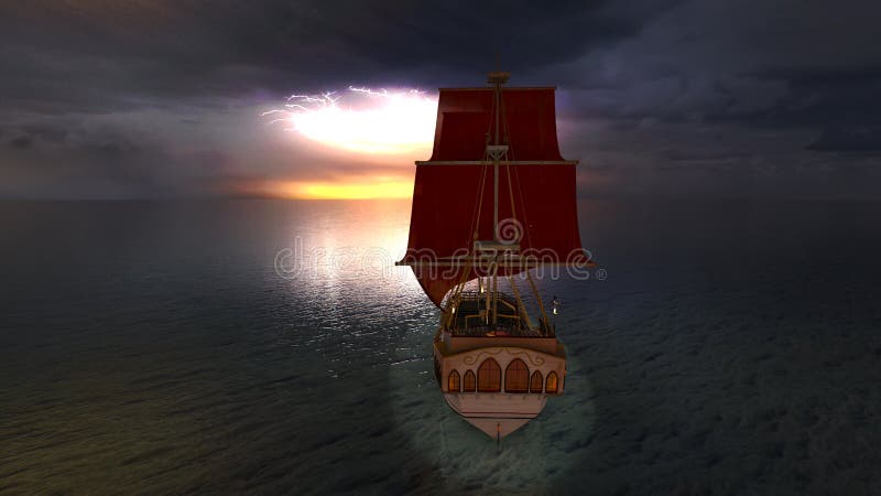 3D Rendering of Sailing Ship Stock Illustration - Illustration of ...