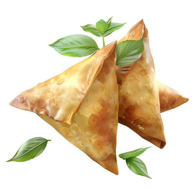 3D Rendering of a Samosa with Leaves on Transparent Background - Ai ...