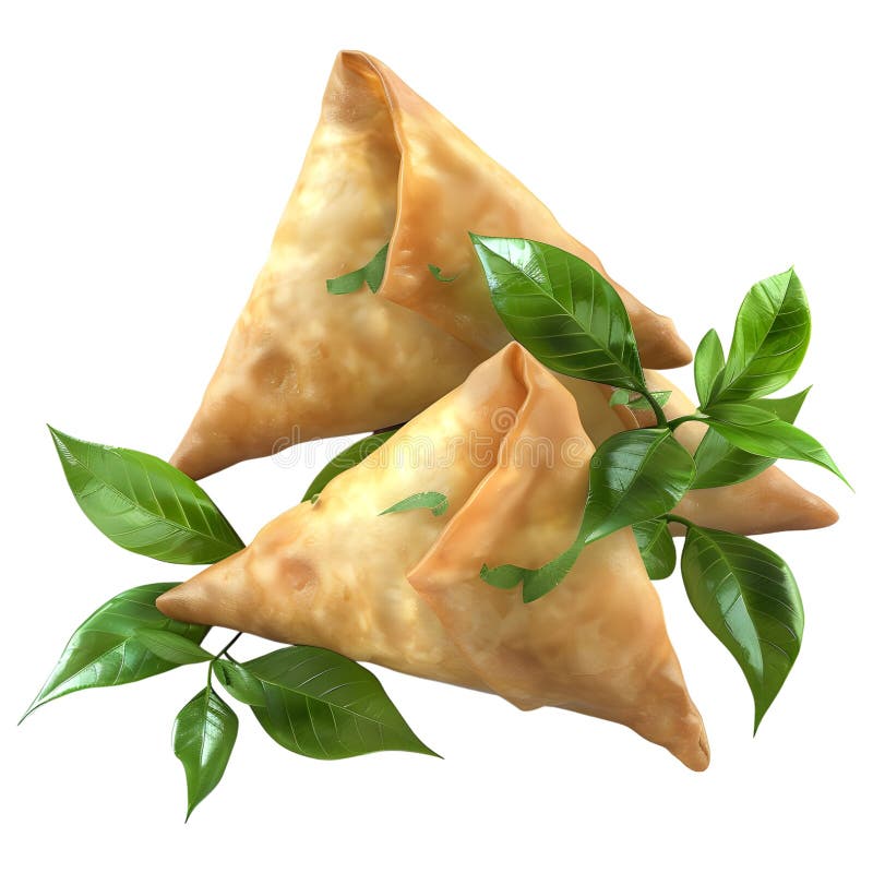 3D Rendering of a Samosa with Leaves on Transparent Background - Ai ...