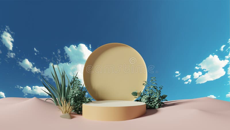 3d Rendering Sand Podium in Windy Desert for Product Display. Sand ...