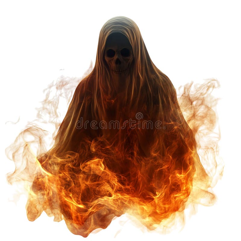 A 3D Rendering of a Scary Ghost Surrounded by Flames with an Eerie Glow ...