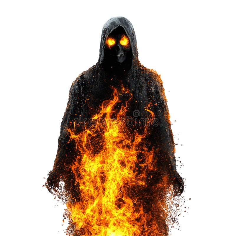 A 3D Rendering of a Scary Ghost Surrounded by Flames with an Eerie Glow ...
