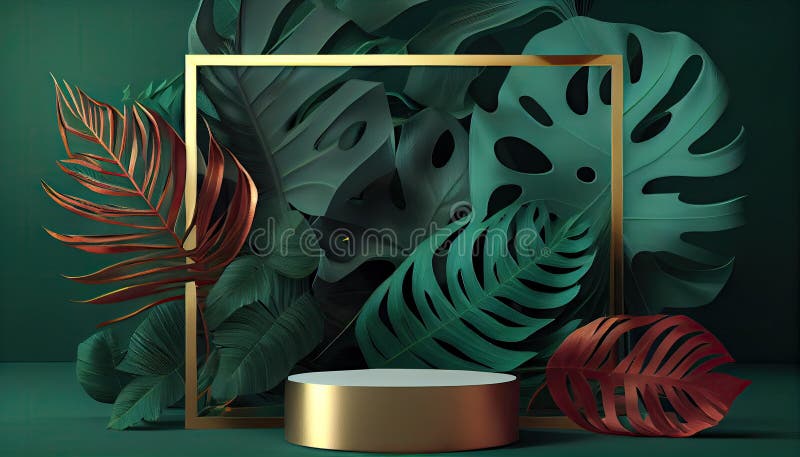 3d Rendering Scene Podium Splay Tropical Leaf Background Dais Display ...