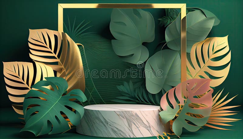 3d Rendering Scene Podium Splay Tropical Leaf Background Dais Display ...