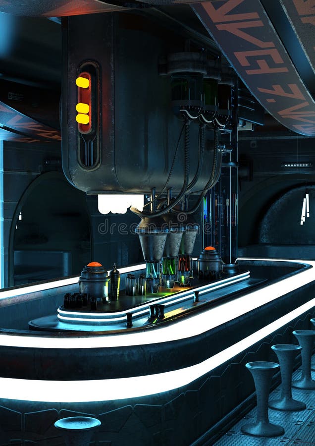 3D Rendering Science Fiction Bar Stock Illustration - Illustration of ...