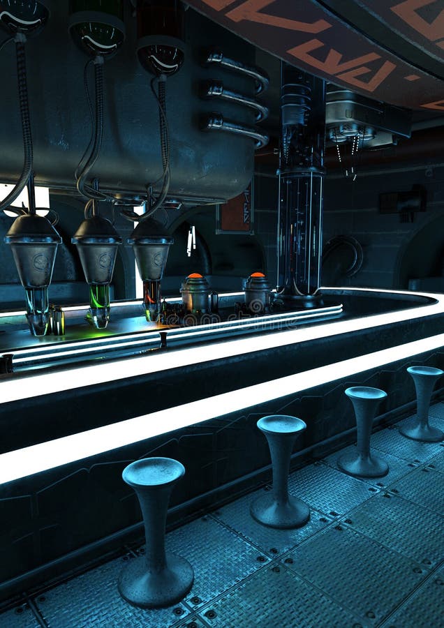 3D Rendering Science Fiction Bar Stock Illustration - Illustration of ...