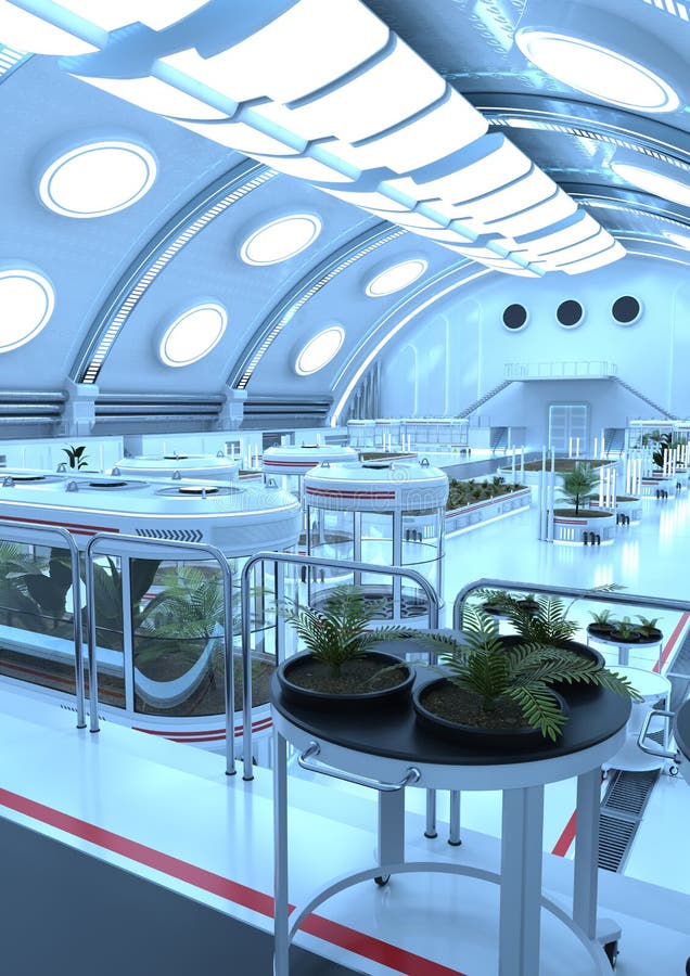 3D Rendering Sceince Fiction Botanical Lab Stock Illustration ...