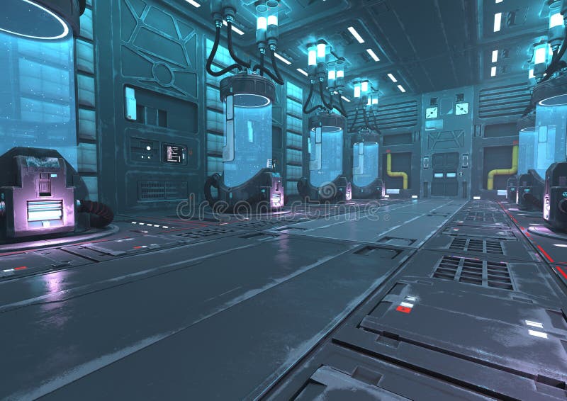 3D Rendering Scinece Fiction Clone Room Stock Illustration ...