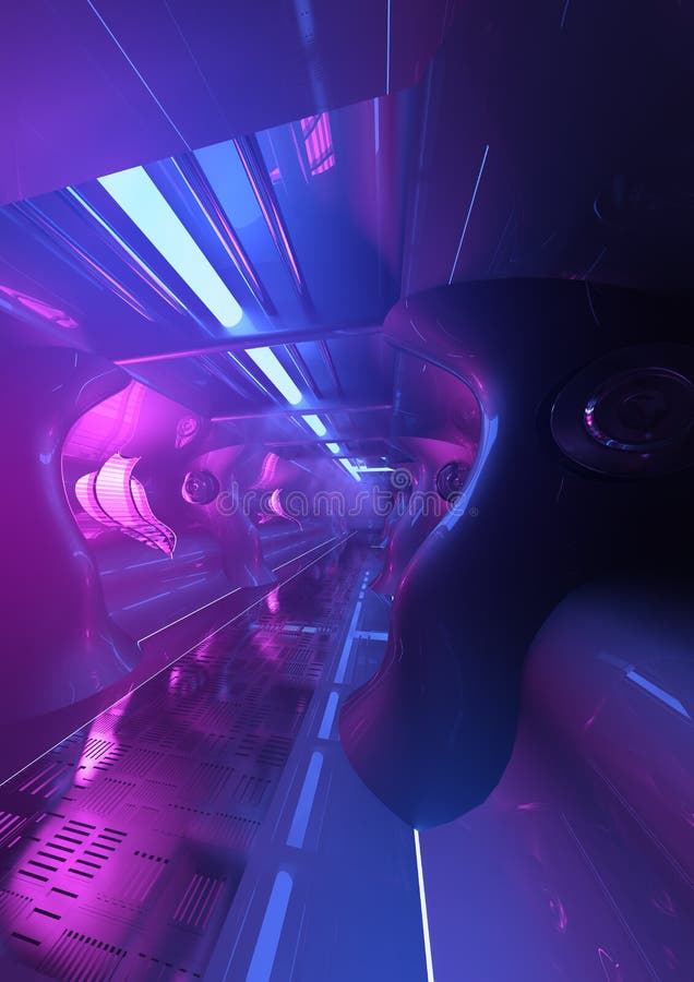 A Science Hallway Corridor Grating in Dark Scene Stock Illustration ...