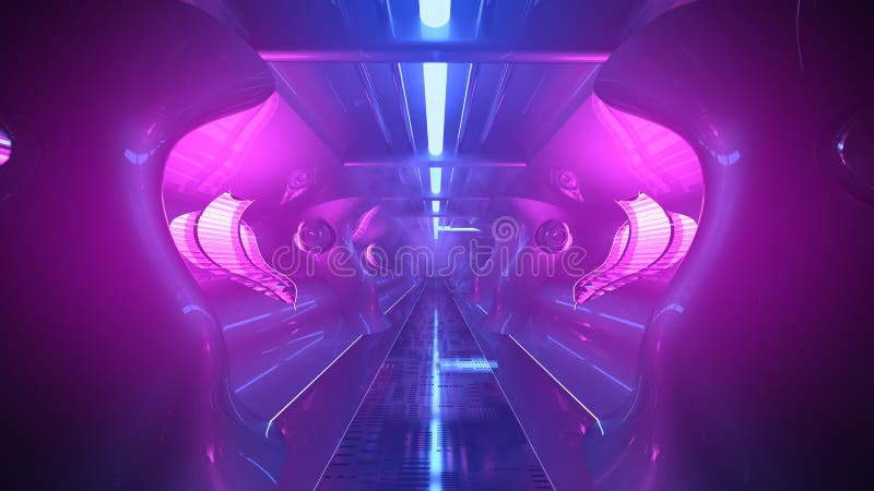 3D Rendering Science Fiction Hallway Stock Illustration - Illustration ...