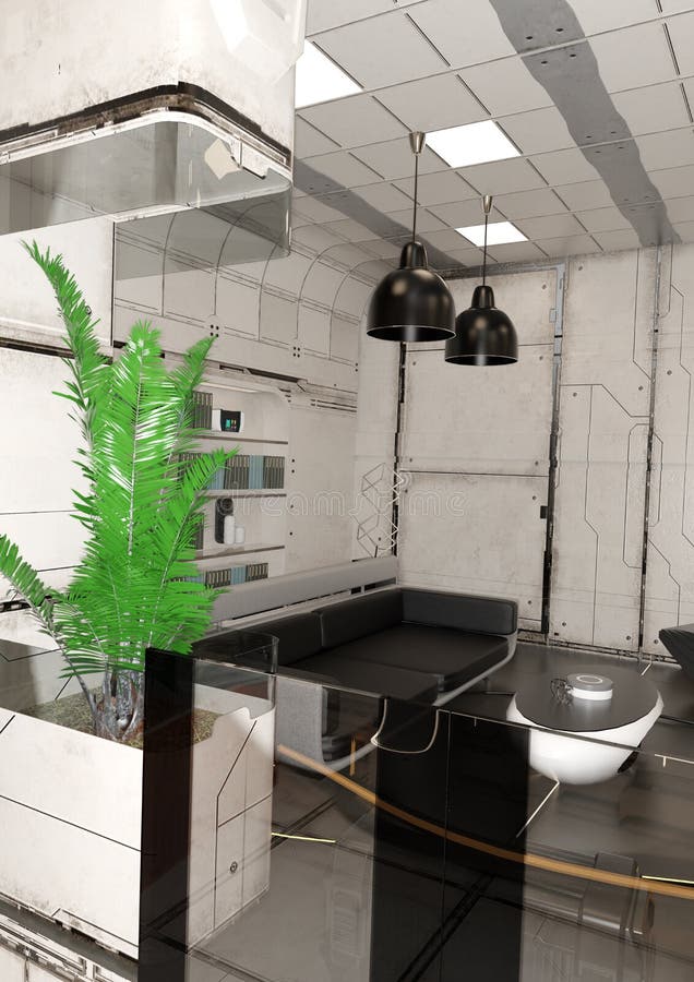 3D Rendering Space Ship Indoor Stock Illustration - Illustration of ...