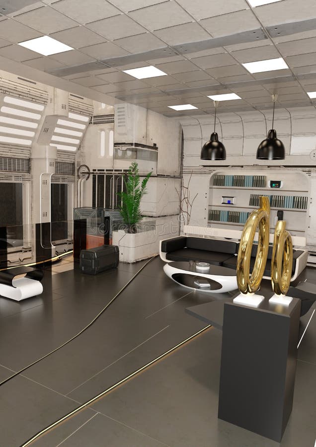 3D Rendering Space Ship Indoor Stock Illustration - Illustration of ...