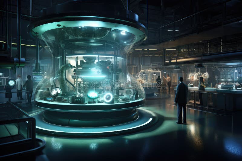 3D Rendering of a Scientist Looking at a Futuristic Hologram in a ...