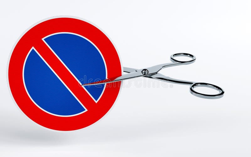 3D Rendering of Scissors Cutting the Prohibition Mark on White ...