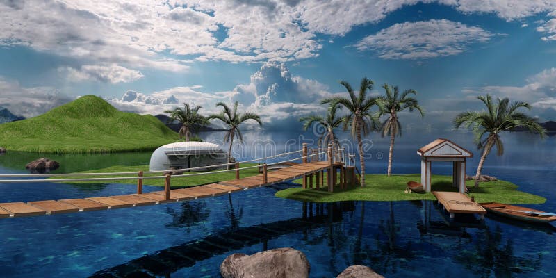 3D Rendering Sea Landscape stock image. Image of travel - 146834411