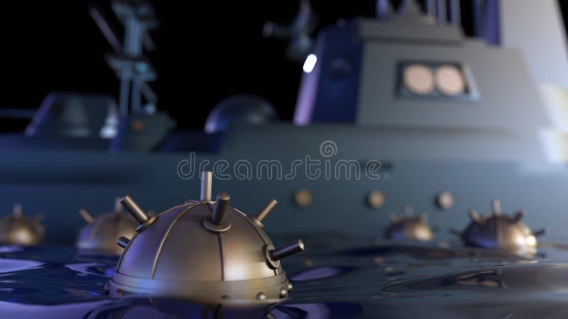 A 3D Rendering of a Sea Mine or a Naval Mine Placed in Water and a ...