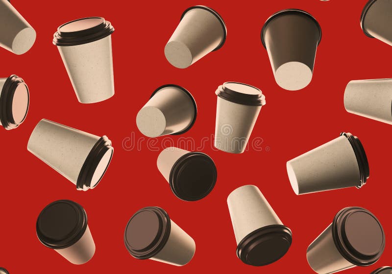 3d Rendering Seamless Pattern with To Go Coffee Cups. Stock ...