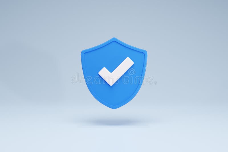3D Rendering Security Shield Icon Checkmark Safety Symbols Blue Front ...
