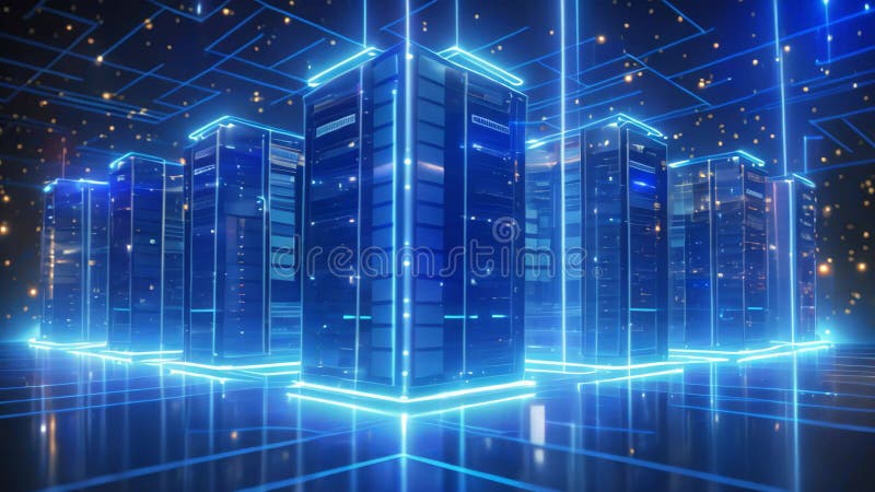 3d Rendering Server Room Data Center with Neon Lights. Server Room Data ...
