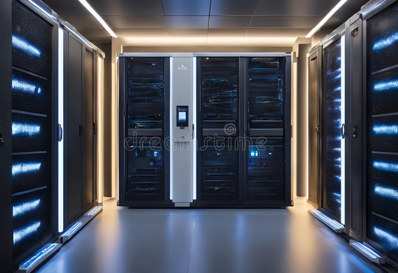 Server Room Data Center with Hard Drives, Racks, and Led Lighting. 3d ...