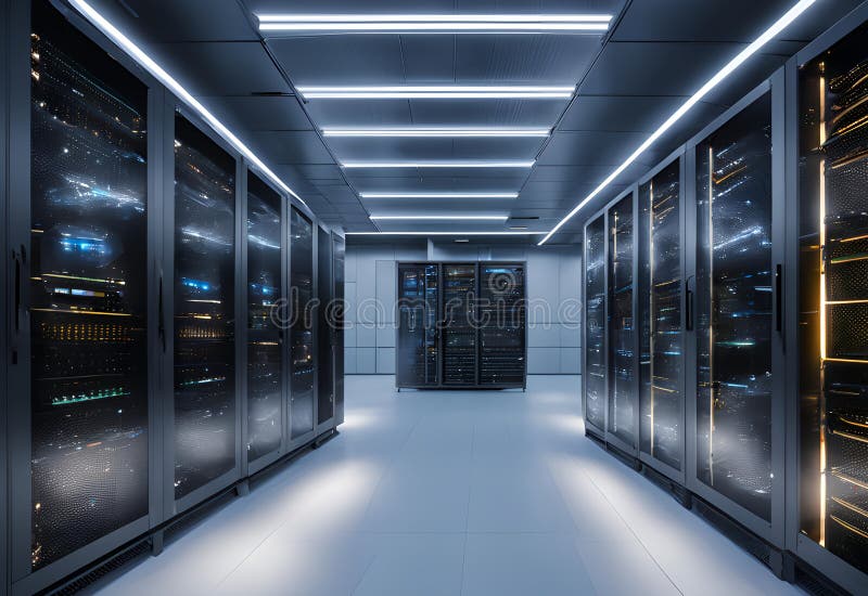 Server Room Data Center with Hard Drives, Racks, and Led Lighting. 3d ...
