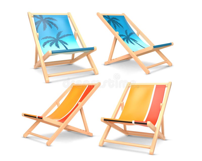 3D Rendering Set of Beach Chairs with Different Textures Isolated on ...