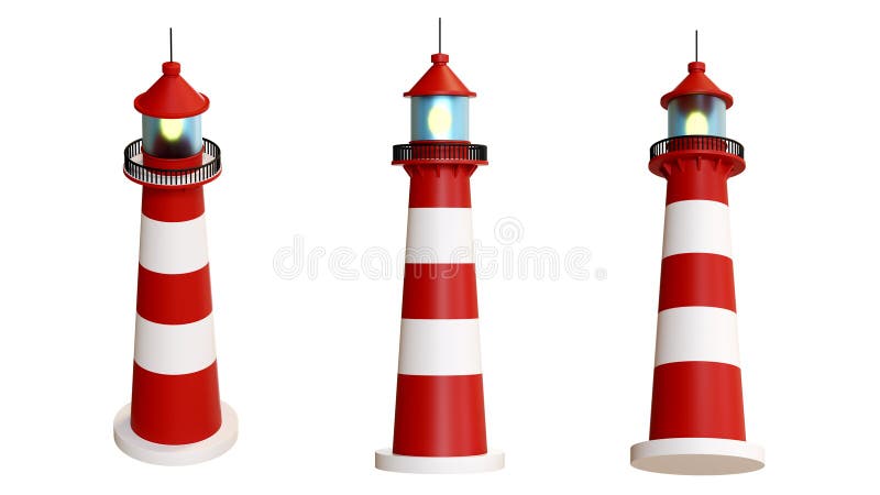 3D Rendering of a Set of Lighthouses Collection, Nautical Navigation ...