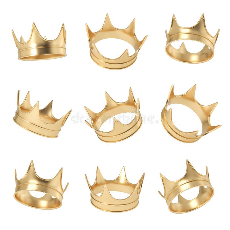 3d Rendering of a Set Made Up of Several Golden Crowns Hanging on a ...