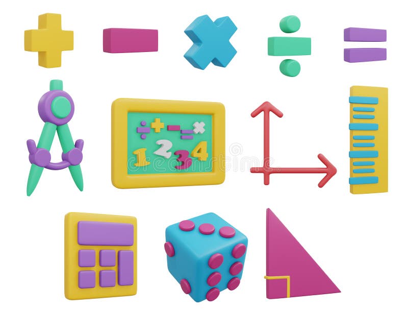 3D Rendering Set of Math Tool Symbol on Background. Stock Illustration ...