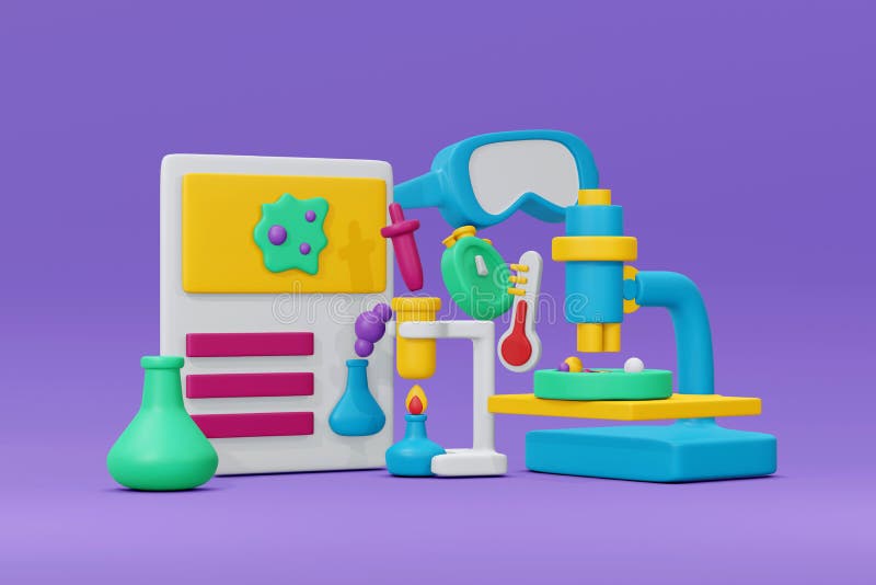 3D Rendering of Set of Science Lab Items Back To School Cute Element ...