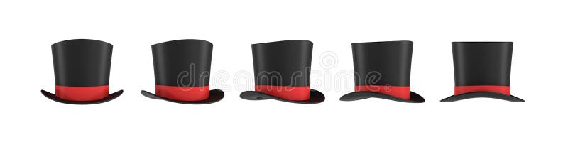 3d Rendering of a Set of Several Black Magician`s Hats with One Red ...