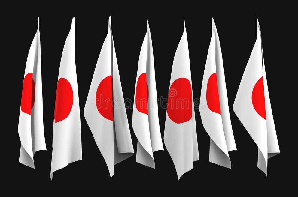 Several Pattern of Folding Japanese National Flags Row with Clipping ...