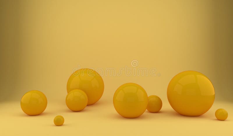3d Rendering of Several Sized Reflected Yellow Spheres Inside a Yellow ...