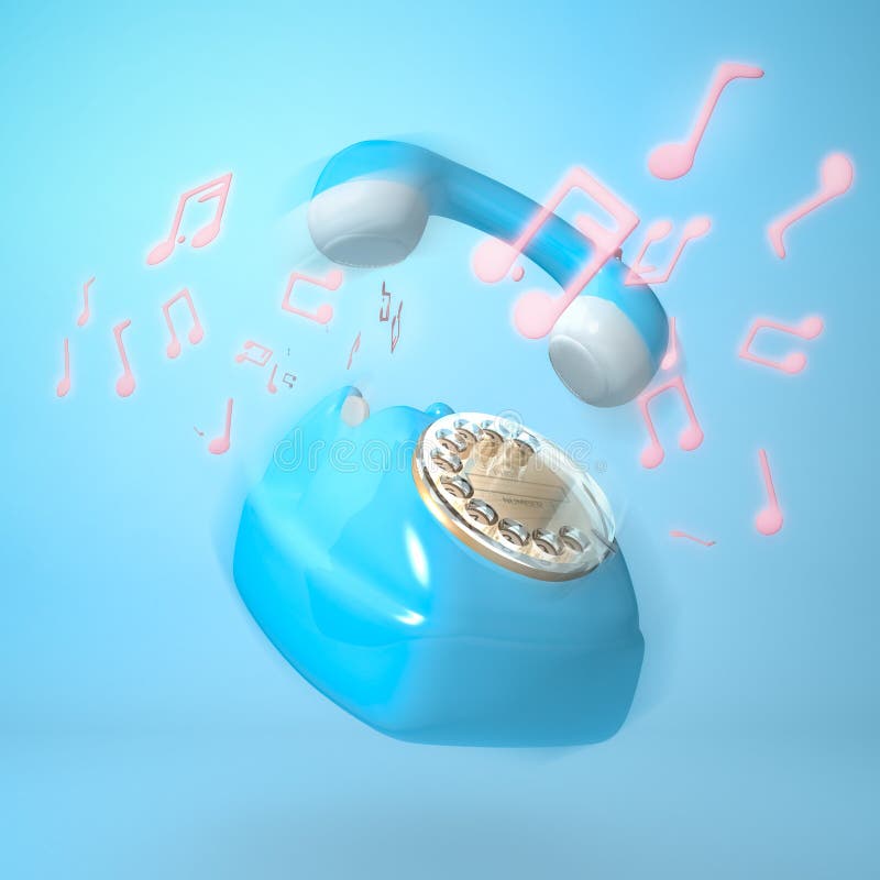 3D Rendering of a Shaking Blue Vintage Rotary Phone with Pink Music ...