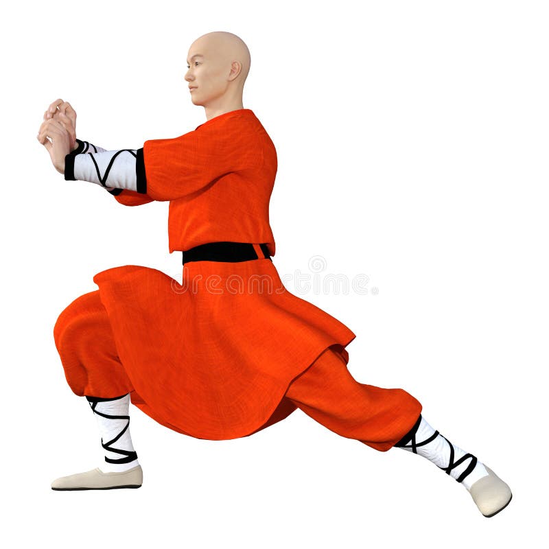 3D Rendering Shaolin Monk on White Stock Illustration - Illustration of ...