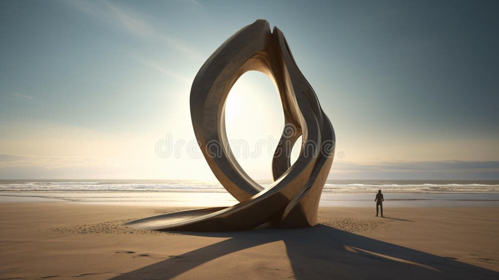 3d Rendering Shape Sculpture on Beach Generative Ai Stock Illustration ...