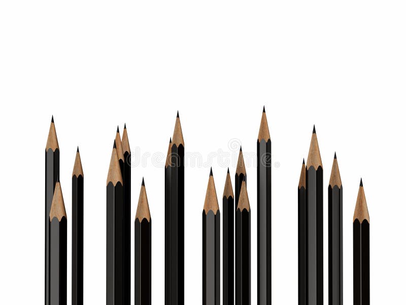 3D Rendering of Sharp Black Graphite Pencils on White Background Stock ...