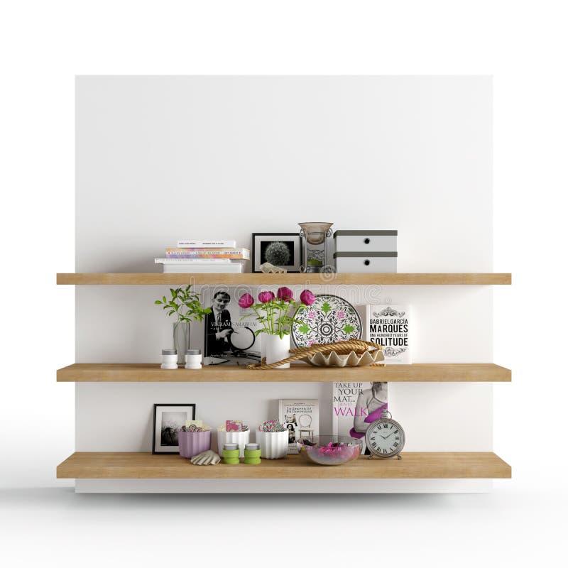 3D Rendering of Shelf with House Decorations Stock Illustration ...