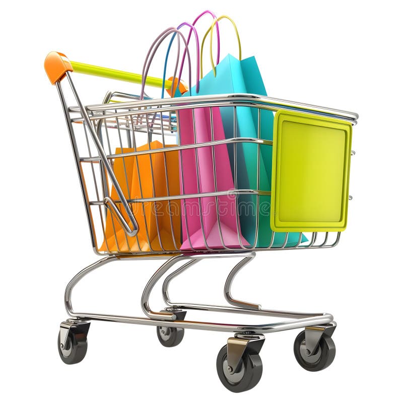 3D Rendering of a Shopping Cart with Bags in it on Transparent ...
