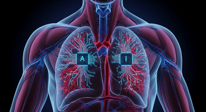 AI Integrated Lungs: a Futuristic Medical Concept Stock Illustration ...